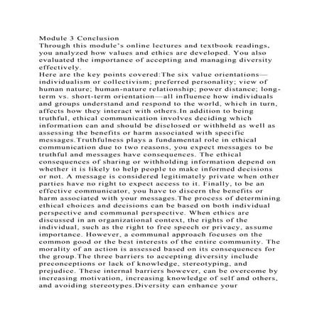 Module 3 ConclusionThrough this module’s online lectures and textb.docx