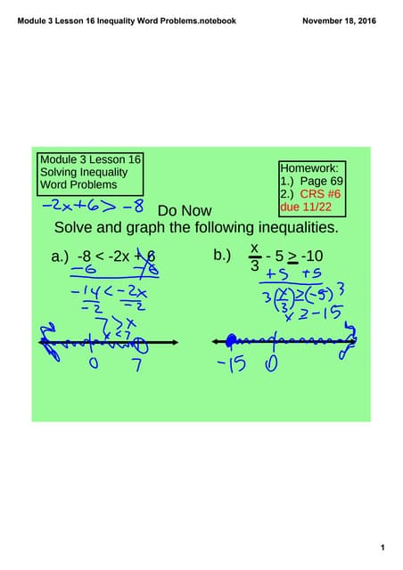 Module 3 lesson 15 solving and graphing inequalities | PDF