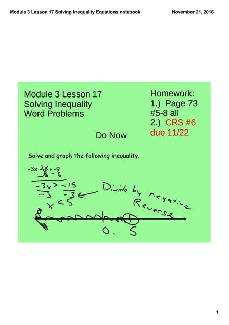 Module 3 lesson 15 solving and graphing inequalities | PDF