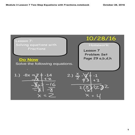 Module 3 lesson 7 two step equations with fractions | PDF