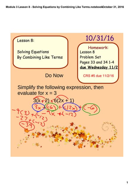 Module 3 lesson 9 day 2 distributive property equations | PDF
