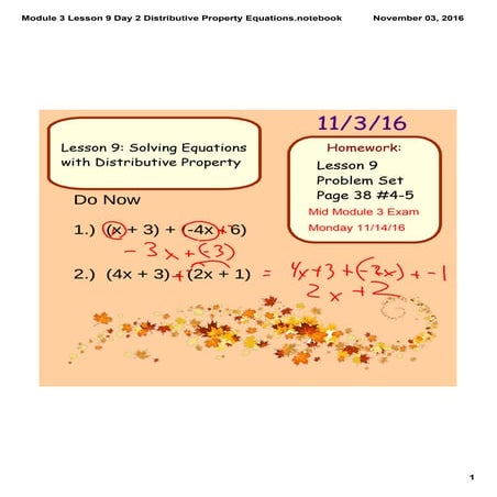 Module 3 lesson 9 day 2 distributive property equations | PDF