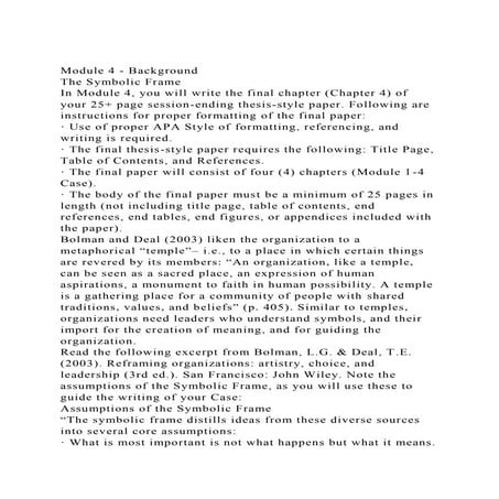 Module 4 - BackgroundThe Symbolic FrameIn Module 4, you will w.docx
