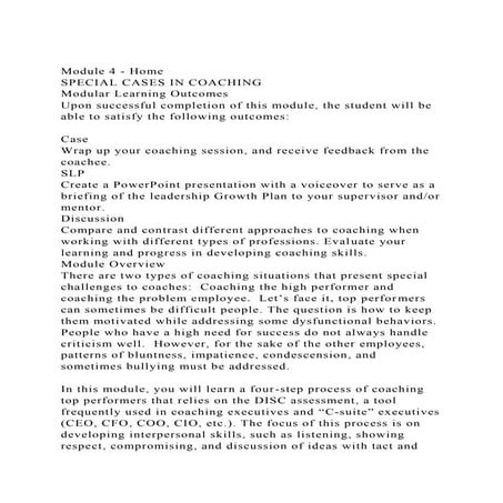 Module 4 - HomeSPECIAL CASES IN COACHINGModular Learning Outco.docx