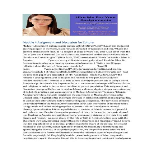 Module 4 Assignment and Discussion for Culture.docx