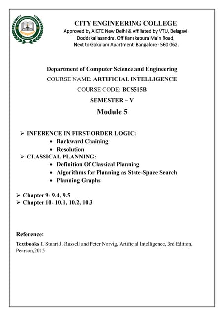 Bcs515b Module3 Vtu Notes Artificial Intelligence Module 3 Pdf
