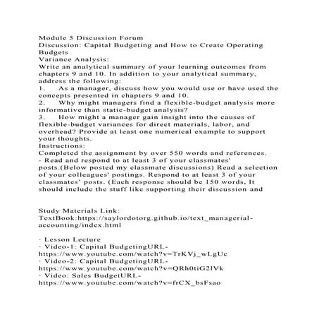 Module 5 Discussion ForumDiscussion Capital Budgeting and How to .docx