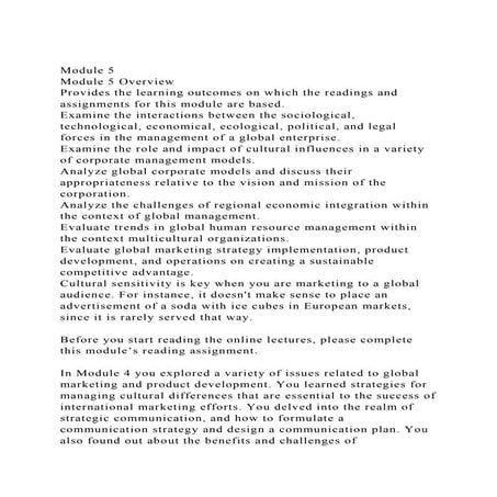 Module 5 Module 5 OverviewProvides the learning outcomes on wh.docx