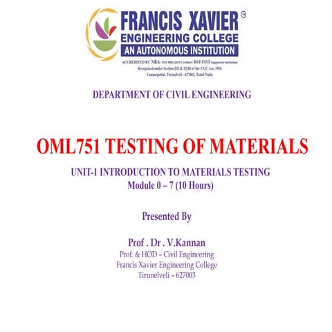 Testing of materials on various civil engineering materials | PPTX