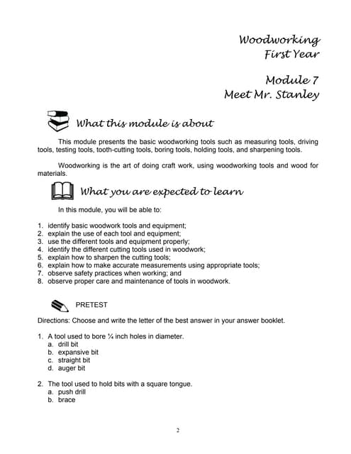 Lesson plan in carpentry tools | DOC | Woodworking | Arts and Crafts