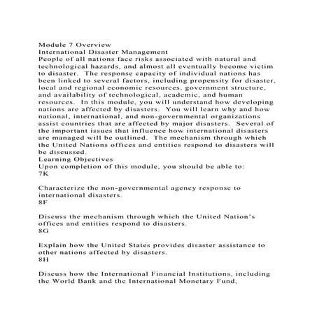Module 7 OverviewInternational Disaster ManagementPeople of al.docx