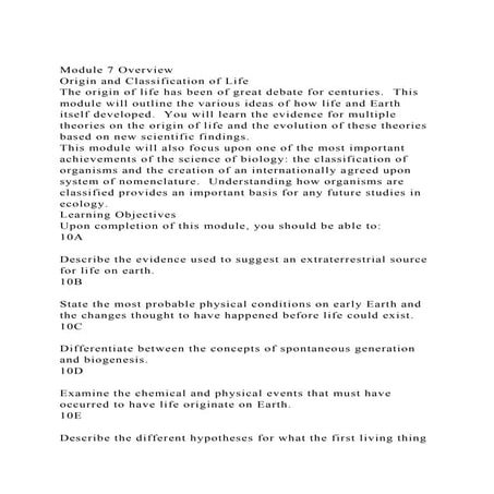 Module 7 OverviewOrigin and Classification of LifeThe origin o.docx