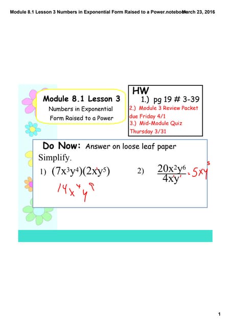 Module 8.1 lesson 1 exponential notation | PDF