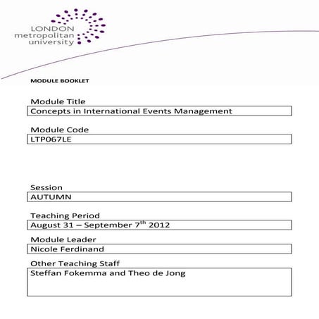 Module Booklet for Concepts in International Events Management | PDF ...
