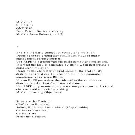 Module CSimulationQNT 5160 Data Driven Decision MakingMo.docx