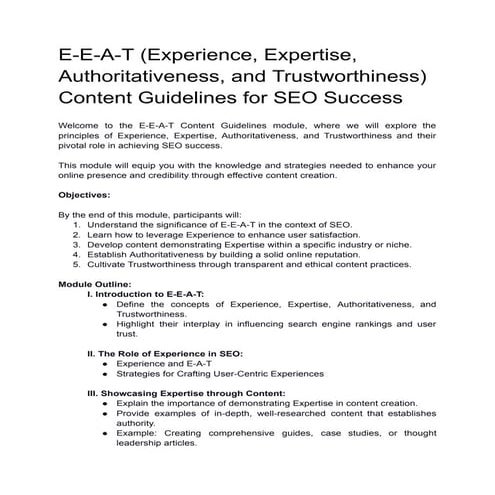 Module_ E-E-A-T (Experience, Expertise, Authoritativeness, and ...