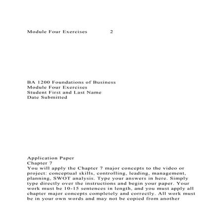 Module Four Exercises 2BA 1200 Foundations .docx