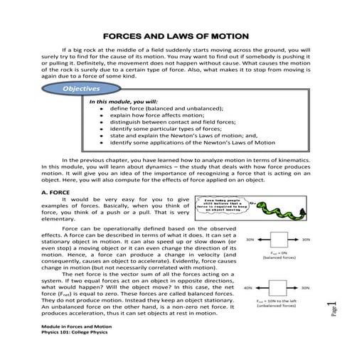 Module in forces and laws of motion | DOCX