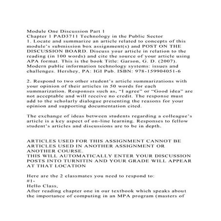Module One Discussion Part 1Chapter 1 PAD3711 Technology in the .docx