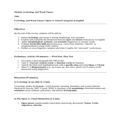 Word classes or Parts of Speech | PDF
