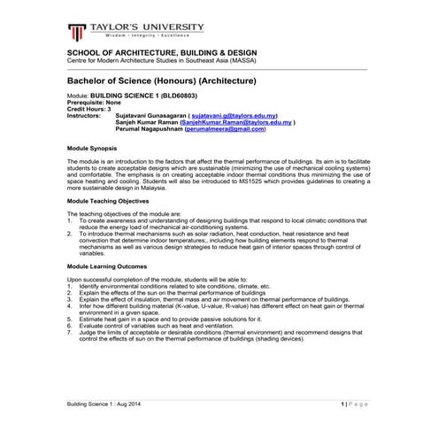 Module outline building science1 aug 2014 | PDF