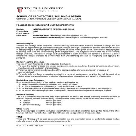 INTRO TO DESIGN MODULE OUTLINE SEM 2 | PDF