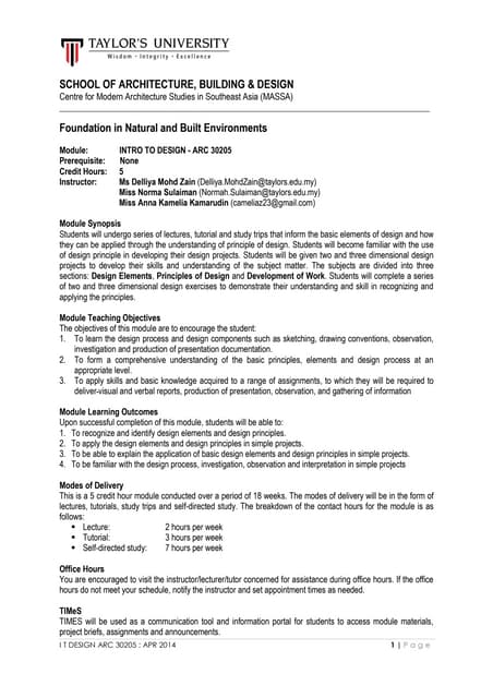 Arch design studio 1 module outline | PDF