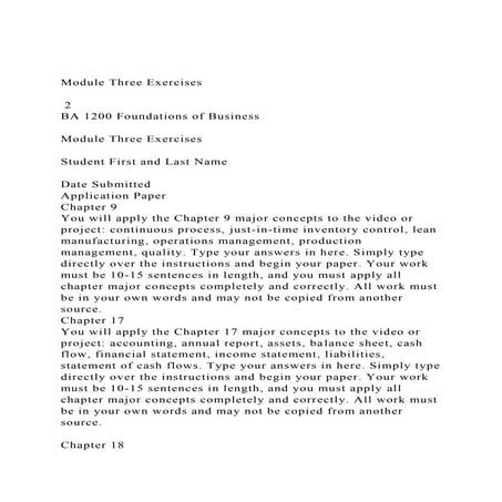 Module Three Exercises 2BA 1200 Foundations of Business.docx
