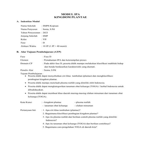 MODUL PEMBELAJARAN ILMU PENGETAHUAN ALAM (IPA) | PDF