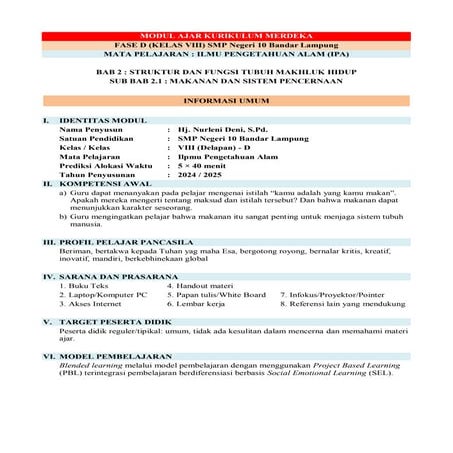 Modul IPA 8 - Bab 2 kurikulum merdeka belajar | PDF