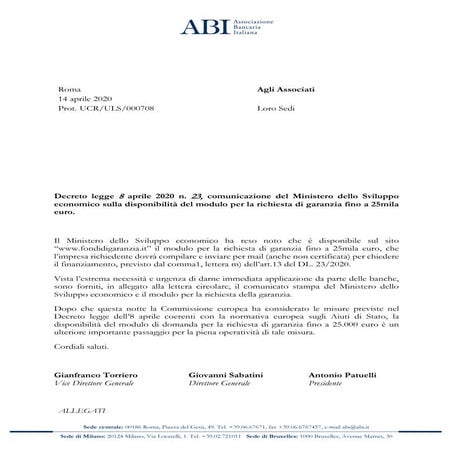 Modulo ABI per i finanziamenti fino a 25000 euro Covid-19 | PDF