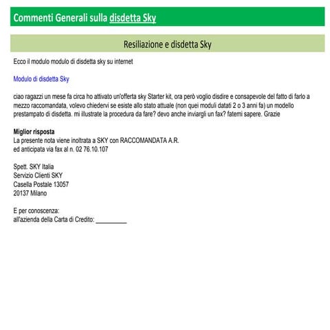 Modulo per disdetta sky 2 | PPT