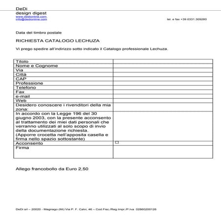 Modulo Richiesta Catalogo DeDi | PDF