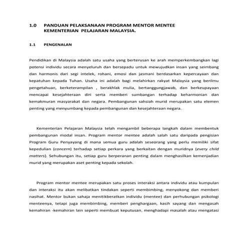 Panduan pelaksanaan dan modul program mentor mentee di sekolah | PDF