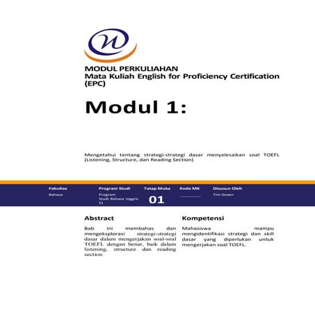 MODUL PERKULIAHAN - Mata Kuliah English for Proficiency Certification ...