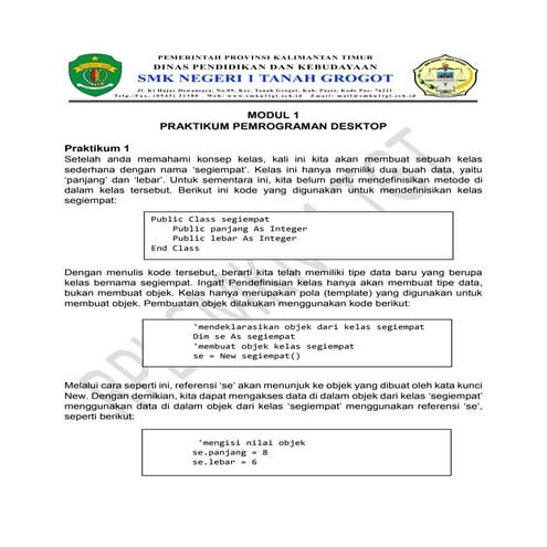 Modul praktikum 1 pemrograman desktop | PDF