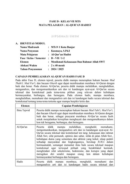 Modul Ajar PAI Kelas 9 Deep Learning New | PDF