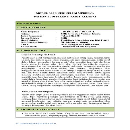 Modul SMK Adab menggunakan Medsos Kelas XI semester 2 | DOCX