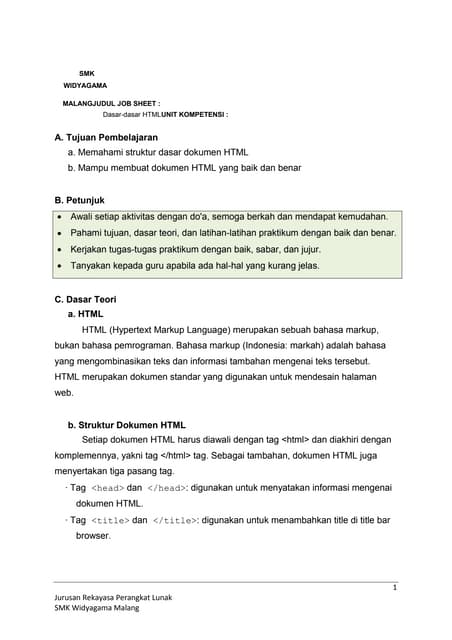Pemrograman Internet - HTML (2) | PPT