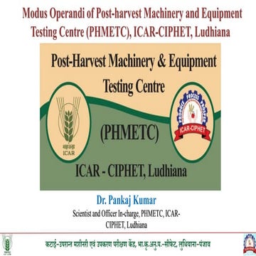 Modus Operandi of Post-harvest Machinery and Equipment Testing Centre ...