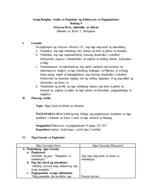 Modyul 16 banghay aralin | DOCX