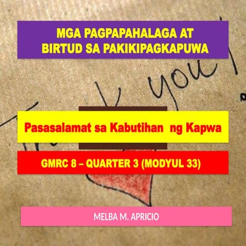 Q3 week 1 Pasasalamat.pptx Edukasyon sa Pagpapakatao 8 | PPTX