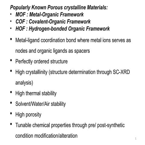 MOF, metal organic frameworks | PPTX