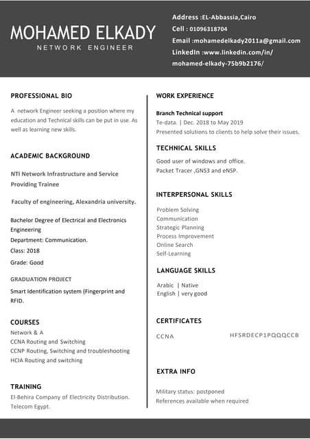 Mohamed elkady network engineer | PDF