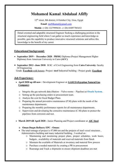 Eng.Mohamed Sayed Resume R3 | PDF | Civil Engineering Industry | Industries