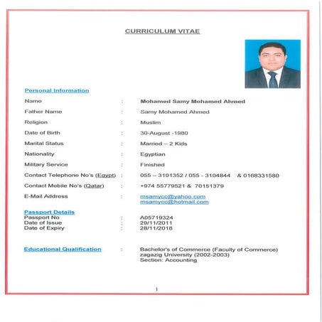 Mohamed samy cv with experience certificates | PDF