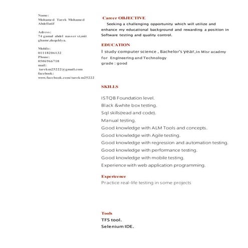 Mohamed tarek mohamed(cv)2 | DOCX