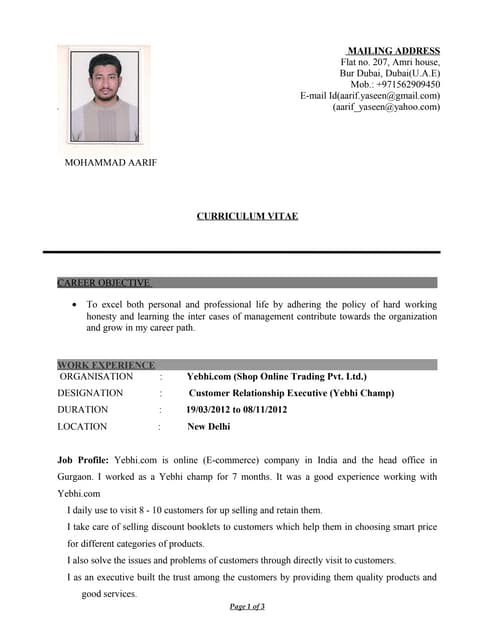 Mohammad aarif c.v | PDF Mohammad aarif c.v | PDF