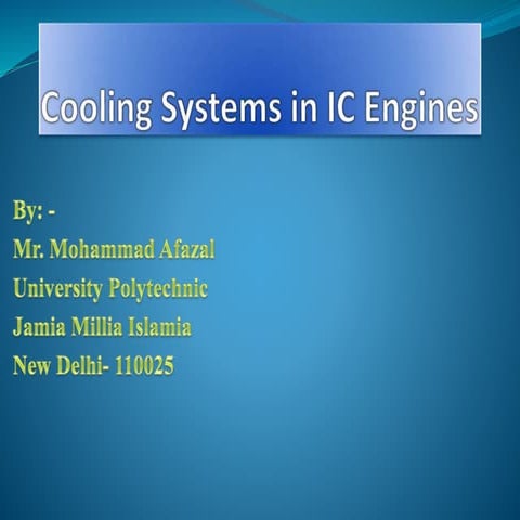 Cooling System - IC Engines : Unit-III | PPTX