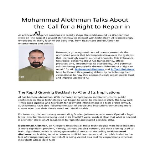 Mohammad Alothman Talks About the Call for a Right to Repair in AI.pptx